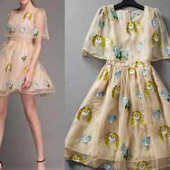 High-end Custom Embroidered Cap Sleeves Cape Dress on Luulla