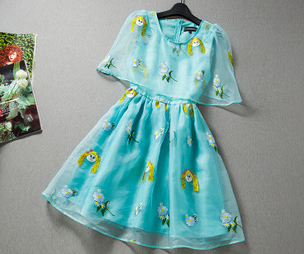 High-end Custom Embroidered Cap Sleeves Cape Dress on Luulla