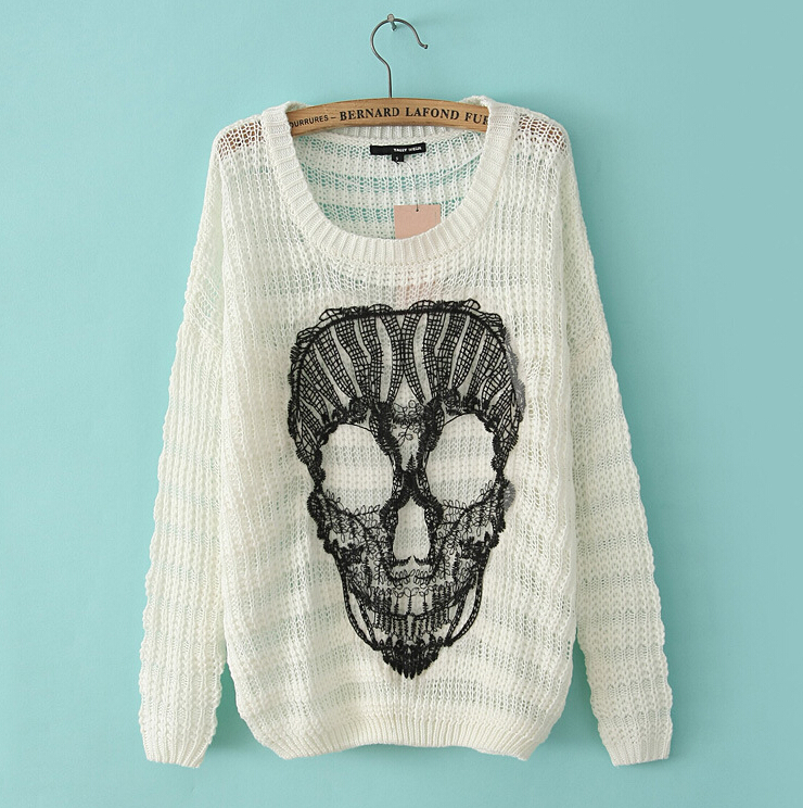 Fashion Lace Long-sleeved Sweater Skull Pattern on Luulla